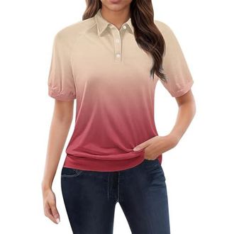 Generic Polo &agrave; manches courtes pour femme - Ray&eacute; Henley - Hauts de golf pour entra&icirc;nement et sport, Bloc de couleur-05, L