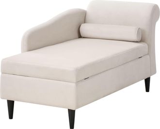 Beliani Chaiselongue Samt beige rechts mit Stauraum u. Kissen hohe Lehne Retro Luiro