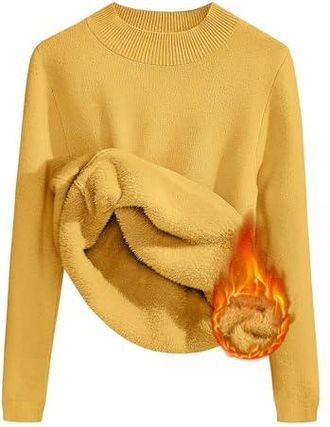 Generic Sweat-shirt moelleux en polaire pour femme, haut thermique de couleur unie, décontracté, élastique, haut chaud, manches longues, col roulé pour la vie