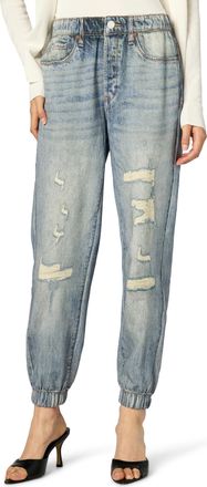 Blank NYC Damen-Jogginghose aus French Terry im Used-Look Bedruckt, Bequeme und stilvolle Hose, Ja Please, Blau, M