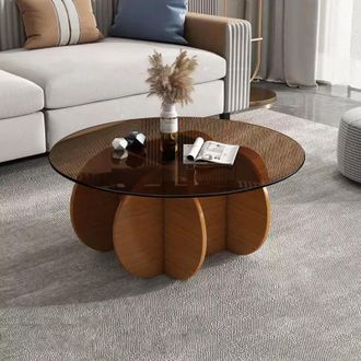 Generic Runder Couchtisch aus gehärtetem Glas, Couchtisch im skandinavischen minimalistischen Stil mit Kürbissockel für Haus, Wohnzimmer und Terrasse