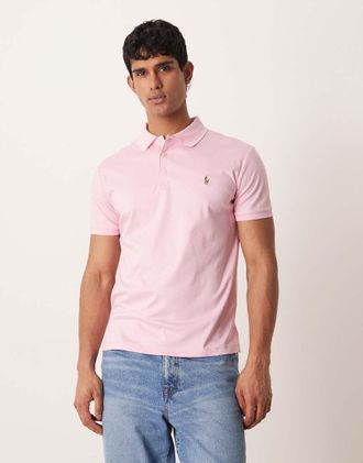 Polo Ralph Lauren Kurz&auml;rmliges Strick-T-Shirt in Rosa mit Markenlogo