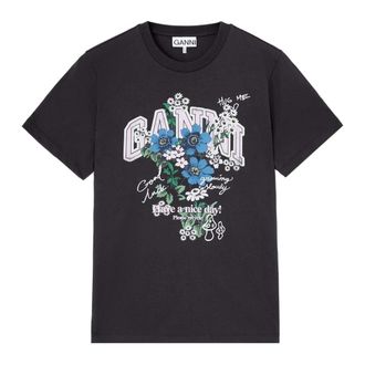 Ganni T-Shirt mit Blumen - - Tops - Damen - Schwarzk - XS