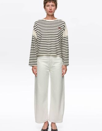 Bimba & Lola t-shirt ray&eacute; en coton &agrave; encolure bateau ivoire-Blanc