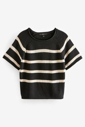 Next Kurzarmpullover Strick-T-Shirt aus 100 % Baumwolle mit Rollsaum (1-tlg)
