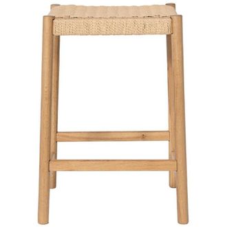 DRAWER Tabouret de bar en corde tress&eacute;e et bois H65cm - Bois clair - Paolo