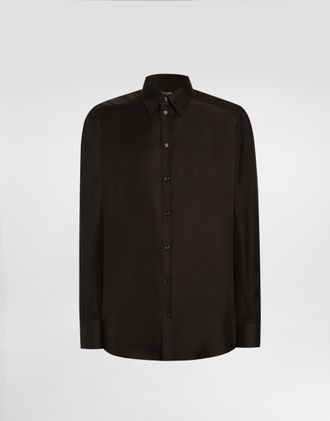Dolce & Gabbana Gold Silk Twill Shirt - Mann Hemden Mehrfarbig 43