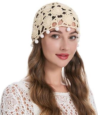 ZLYC Bonnet crocheté en Coton pour Femme avec Motif tête de Mort et découpe Florale Faite à la Main, Taille Unique