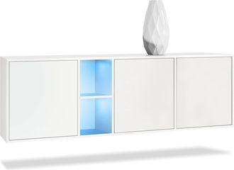 Vladon Kommode Cuba, Made in Germany, Wei&szlig; matt/Wei&szlig; matt inkl. LED - Modernes Sideboard f&uuml;r Ihr Wohnbereich - (BxHxT) 182x53x35 cm
