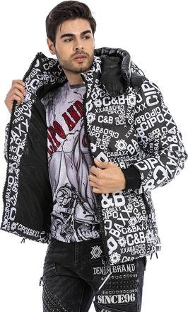 Cipo & Baxx Herren Mantel CM193 Schwarz - Stylische Winterjacke im modernen Design mit warmem Innenfutter, abnehmbarer Kapuze und funktionalen Details f&uuml;r kalte T