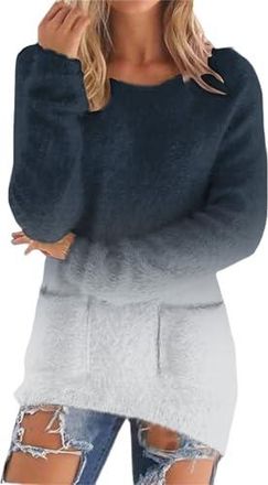 Generic Pull pour femme - Couleur unie - Col rond - Manches longues - Automne - Hiver - D&eacute;contract&eacute; - Confortable - Tendance - Confortable - Chaud - Uni - Pou