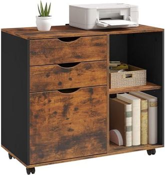 Woltu Caisson de Bureau avec 3 Tiroirs et 2 Compartiments Ouverts, Armoire à Dossiers sur roulettes, Meuble de Rangement, pour Bureau, Chambre, en Bois dIng