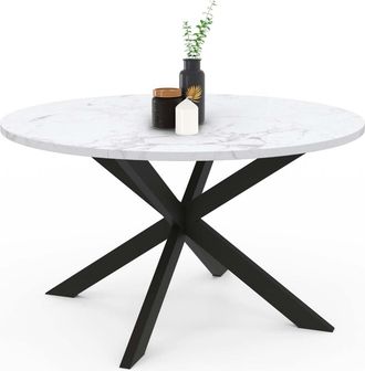 IDMarket Couchtisch Alaska, rund, 70 cm, Platte in Marmor-Optik, Wei&szlig; und Spinnenfu&szlig;, Metall, Schwarz