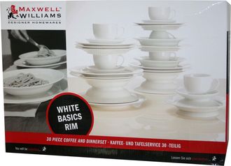 Maxwell & Williams P208 Round Kaffeeservice, Tafelservice, Geschirrset, 30-teilig, mit Rand, in Geschenkbox, Porzellan, Wei&szlig;