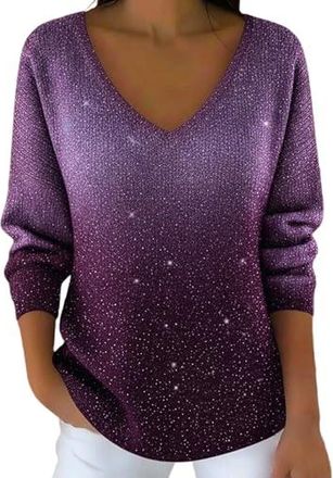 Generic 2026 Pull Paillettes Femme Chic Et Elegant Sweat Sweatshirts Hiver Chaud Manches Longues Pullover Pulls Grande Taille Col V Couleur Unie Haut Vetement