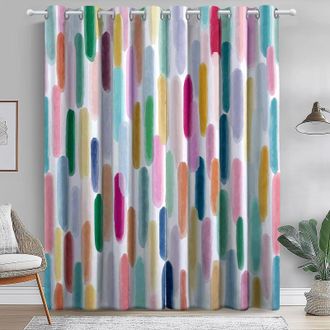 Generic Modern Blickdichte Vorhänge, Aquarell Bunte Streifen Muster Thermovorhang mit Ösen, Bunt weich Verdunklungsvorhänge für Wohnzimmer Schlafzimmer Dekora