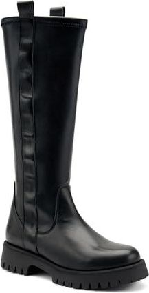 Frau 56L5 Bottes hautes pour femme en cuir noir, semelle wagon, jambe &eacute;lastique., Noir, 40 EU