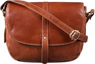 STILORD Clara Sac à Main Vintage pour Femme Petit Sac en Cuir Véritable Besace Sac Bandoulière Sac à lÉpaule Élégant, Couleur:cognac - brillant