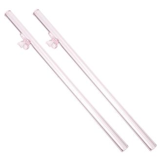 Cabilock 2st&uuml;cke Glasstrohhalme Wiederverwendbar Mit Schmetterlingsmotiv S&uuml;&szlig;e Rosa Trinkhalme F&uuml;r Cocktail Getr&auml;nk Party Hochzeit Robustes Glas F&uuml;r T&auml;glichen G