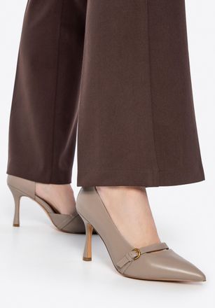 Wittchen Damen-Pumps aus Leder mit Riemen, Beige, Naturleder