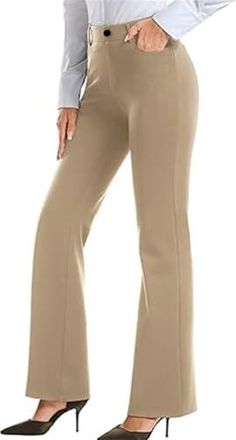 Generic Pantalon de travail taille haute pour femme - Sans plis - Confortable - Contr&ocirc;le du ventre - Pantalon de travail d&eacute;contract&eacute;, kaki, XS