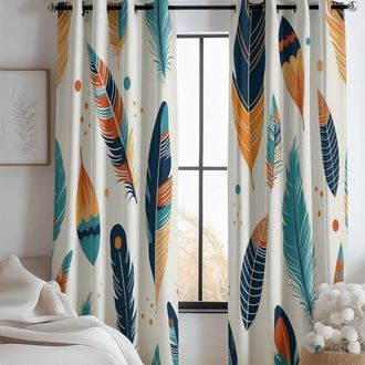 Generic Rideaux Occultants Vintage Plumes Élégantes Motif, Rideaux à oeillets 91.5L X 160H cm (2 Panneaux) pour Salon Chambre Et Chambre denfants, Couleur Crè