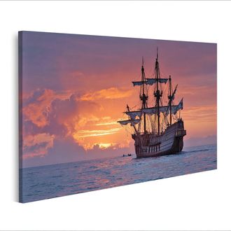 Islandburner Leinwandbild Segelschiff Beim Sonnenuntergang Auf Offener See - Leinwand 100x57cm