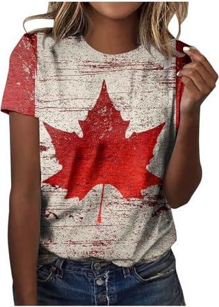 Generic T-shirt pour femme - Col rond - Manches courtes - Vacances d&eacute;t&eacute; - T-shirts &agrave; imprim&eacute; floral - Blouses grande taille, Rouge past&egrave;que, L