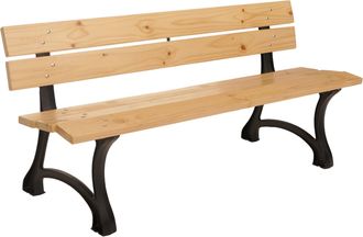 Mendler Gartenbank HWC-O20, Sitzbank Parkbank Holzbank 3-Sitzer, Gusseisen Holz Kiefer, 170cm - Hellbraun