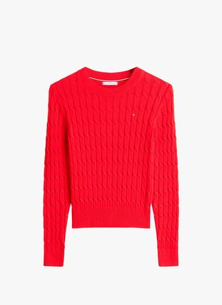 Tommy Hilfiger Pull droit &agrave; col rond en maille c&ocirc;tel&eacute;e de coton