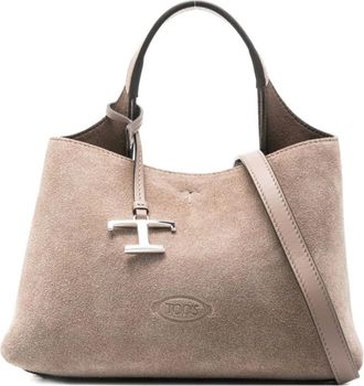 Tod's Femme, Sacs, Brun, Taille: ONE Size T Timeless Mini Sac cabas en cuir