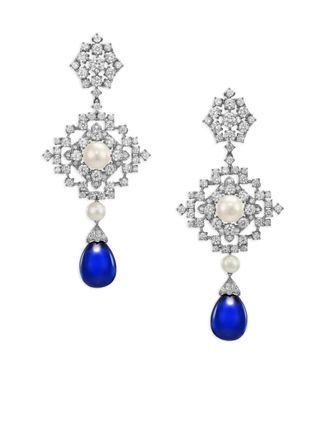Anabela Chan boucles doreilles Pixelise en or blanc 14ct et rhodium vermeil &agrave; pierres vari&eacute;es - Bleu
