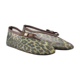 Ganni Womens Jenny Printed Mesh Bow Ballerinas - Ganni Nylon Ivory Shoes Flat-Shoes