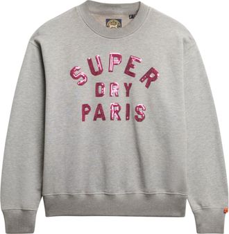 Superdry Damen Locker geschnittenes Sweatshirt mit Verzierung im College-Stil Grau Meliert 40