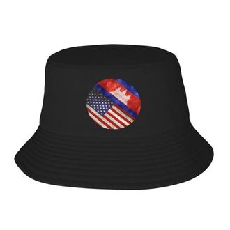Generic Chapeau De Godet Drapeau R&eacute;tro Am&eacute;ricain Et Cambodgien Dr&ocirc;le Seau Chapeau Pliable Respirant Bonnet De Soleil, pour De P&ecirc;che, La Randonn&eacute;e, Le Camping,
