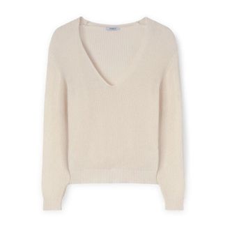 Motivi Pullover mit V-Ausschnitt aus Baumwolle - - Knitwear - Damen - Wei&szlig; - XS