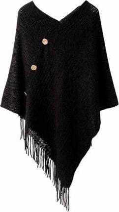 Generic Poncho Femme Hiver Chaud Chale Femme Hiver Chaud Cape Femme Effet enveloppant Ch&acirc;le Tricot&eacute; Ajour&eacute; Boutons Franges L&eacute;ger Superposition Douce
