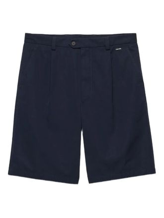 Prada Falten-Shorts mit Logo-Stickerei - Blau