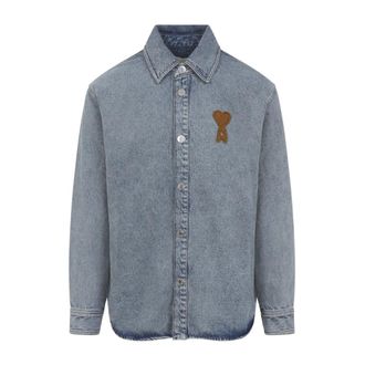 Ami Homme, Chemises, Bleu, Taille: XL Surchemise avec patch Ami de Coeur en maille