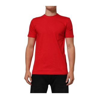 Dolce & Gabbana Rotes Baumwoll-Crew-Neck-T-Shirt - - Tops - Herren - Rot - L