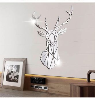 Railonch 3D Spiegel Wandaufkleber, Hirsch Wandtattoos DIY Deko Wandspiegel, Selbstklebende spiegelfliesen Wohnzimmer Schlafzimmer Hintergrund Wand Spiegel Aufk