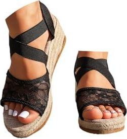 Generic Sandales d&eacute;t&eacute; habill&eacute;es pour femme - Espadrilles compens&eacute;es d&eacute;contract&eacute;es &agrave; talons hauts - Sandales d&eacute;t&eacute; d&eacute;contract&eacute;es - Sandales compens&eacute;es boh&egrave;me &agrave; 