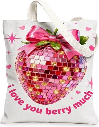 Generic Sac fourre-tout en toile de p&ecirc;che en forme de coeur, joli noeud r&eacute;utilisable, sac &agrave; provisions pour la Saint-Valentin, l&eacute;ger et lavable, taille S, p&ecirc;c