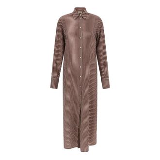 Le Twins LE Twins, Femme, Robes, Brun, Taille: 40 FR Brina Robe Midi Ray&eacute;e en Popeline de Coton