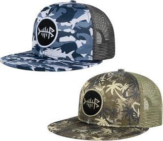 Bassdash Lot de 2 Casquettes de Camionneur à Bord Plat Réglable avec Dos en Maille pour Hommes et Femmes Pêche Chasse