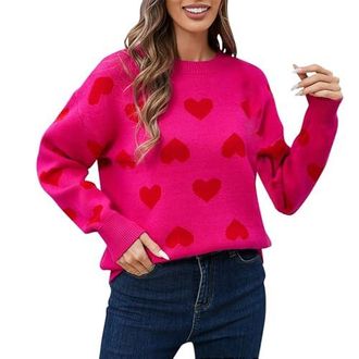 Generic Pull tricot&eacute; pour la Saint-Valentin - Grande taille - Haut &agrave; manches longues - Doux - Coupe ample - Confortable - Imprim&eacute; coeur - Pour femme - Chaud -