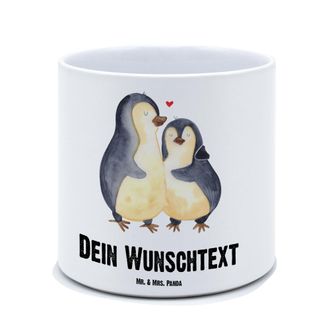 Mr. & Mrs. Panda Personalisierter XL Blumentopf Pinguine Einschlafen - Personalisierte Geschenke, Gro&szlig;er Pflanztopf F&uuml;r Mama Mit Wunschtext, Partner, Gro&szlig; Gravur, Freu