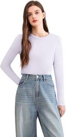 Power Flower sous-vêtement Thermique léger pour Femme - Haut à Manches Longues et col Rond en Tissu Soyeux (L-XL, LY140-Light Lavender)