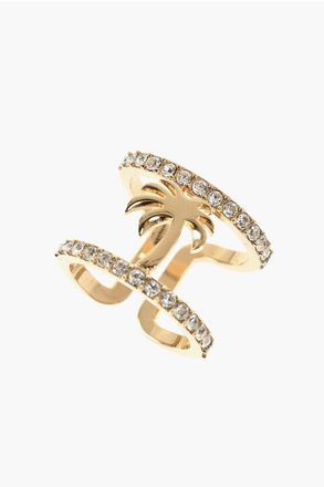 Palm Angels Gold-Tone Brass Ring with Rhinestones size 56