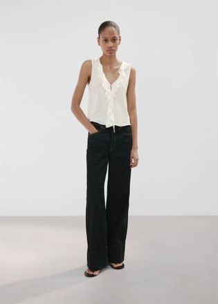 Mango Top volants d&eacute;collet&eacute; en V blanc cass&eacute; - Femme - XXS - MANGO